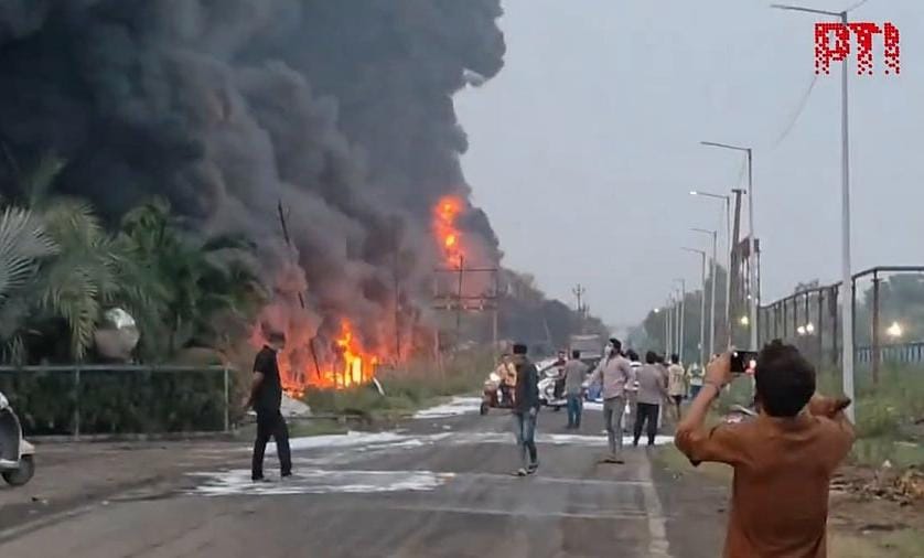 Massive fire erupts at Gujarat factory; Firefighters on scene, no casualties reported