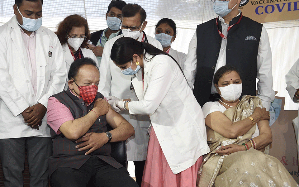 Union Health minister Harsh Vardhan, wife get COVID-19 vaccine shot Union Health minister Harsh Vardhan, wife get COVID-19 vaccine shot