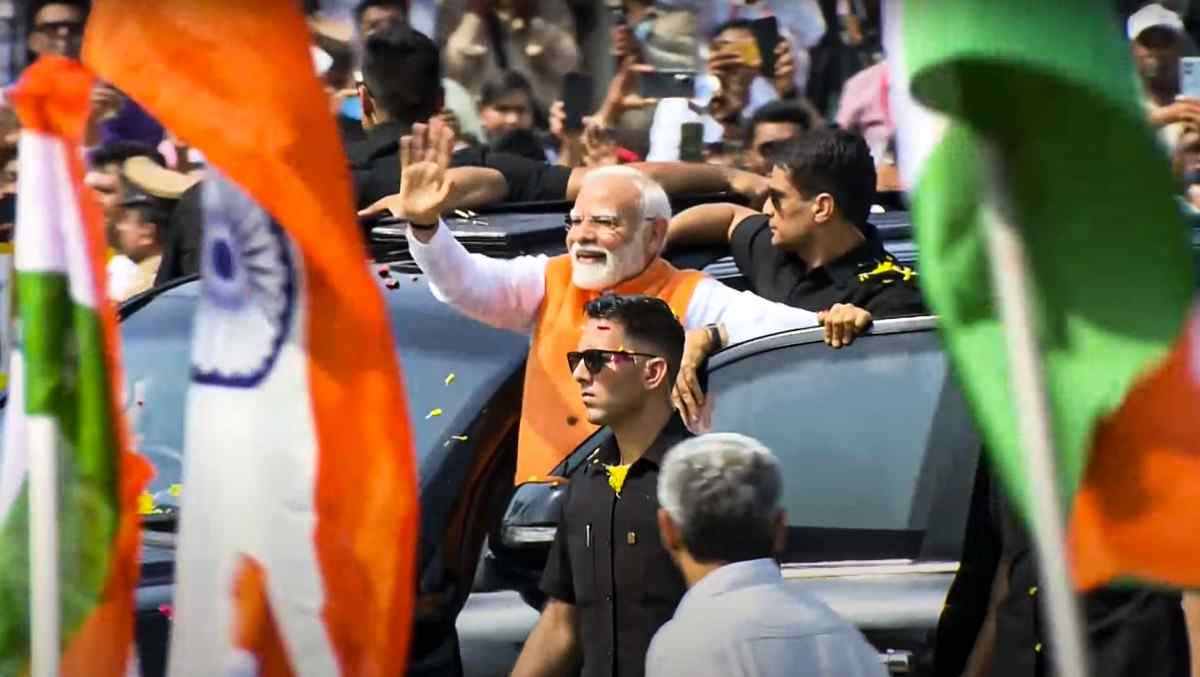 PM Modi arrives in Gujarat for two-day visit; Holds roadshow in Vadodara